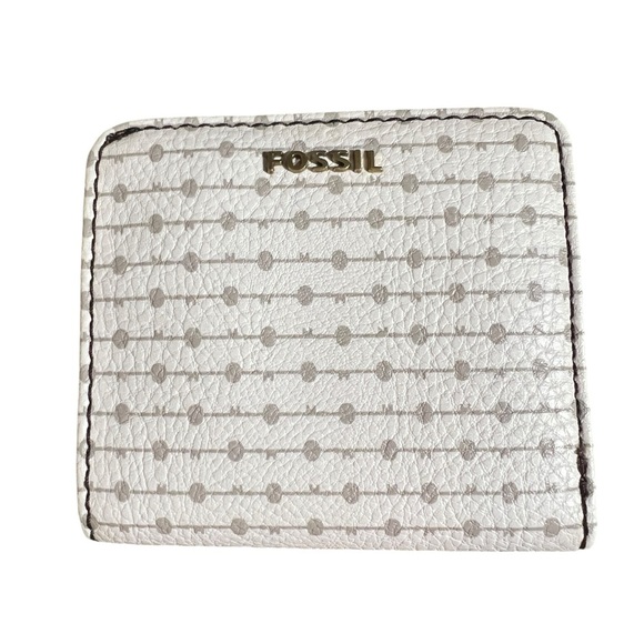 Fossil | Bags | Fossil White Grey Mini Bifold Faux Leather Wallet W ...